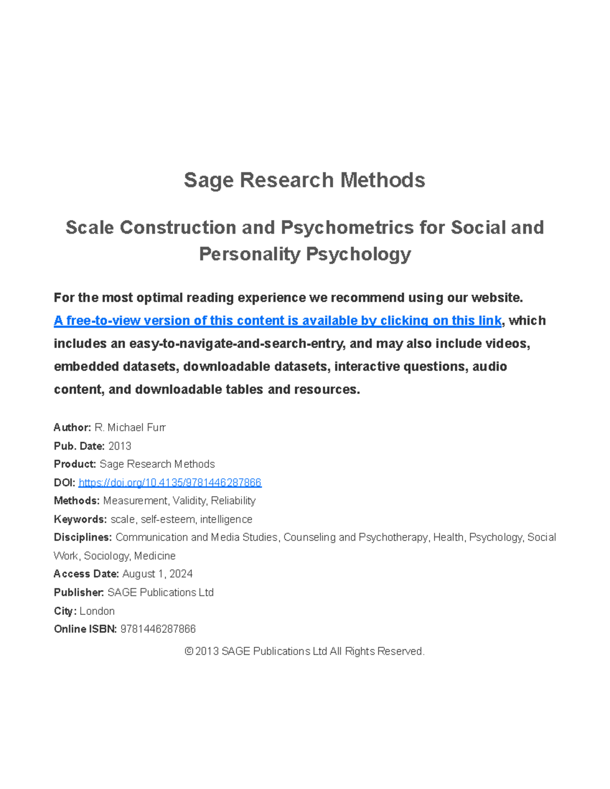 Chapter 5 - Sage Research Methods Scale Construction and Psychometrics for Social and ...