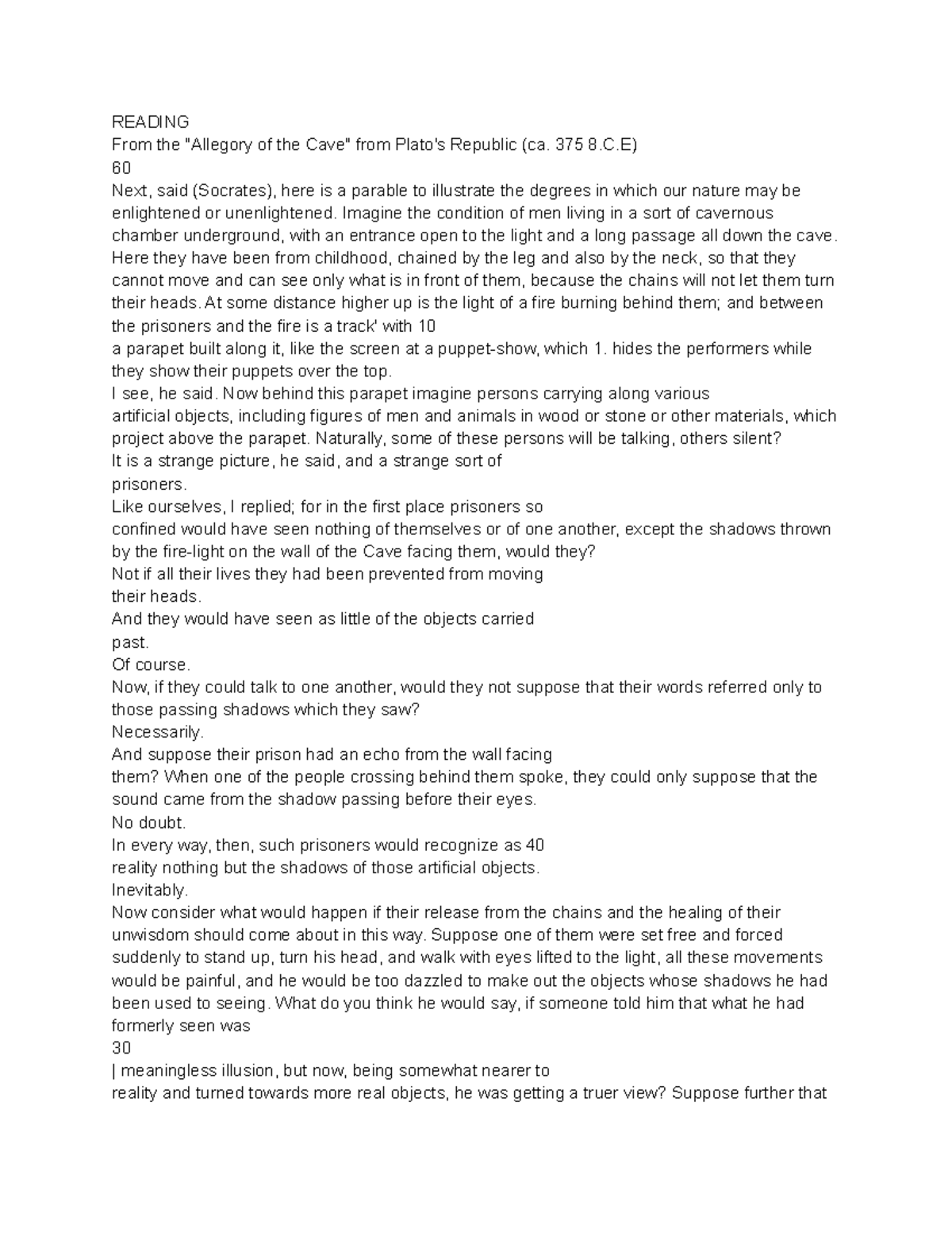 3 Plato's Allegory of the Cave - READING From the "Allegory of the Cave ...