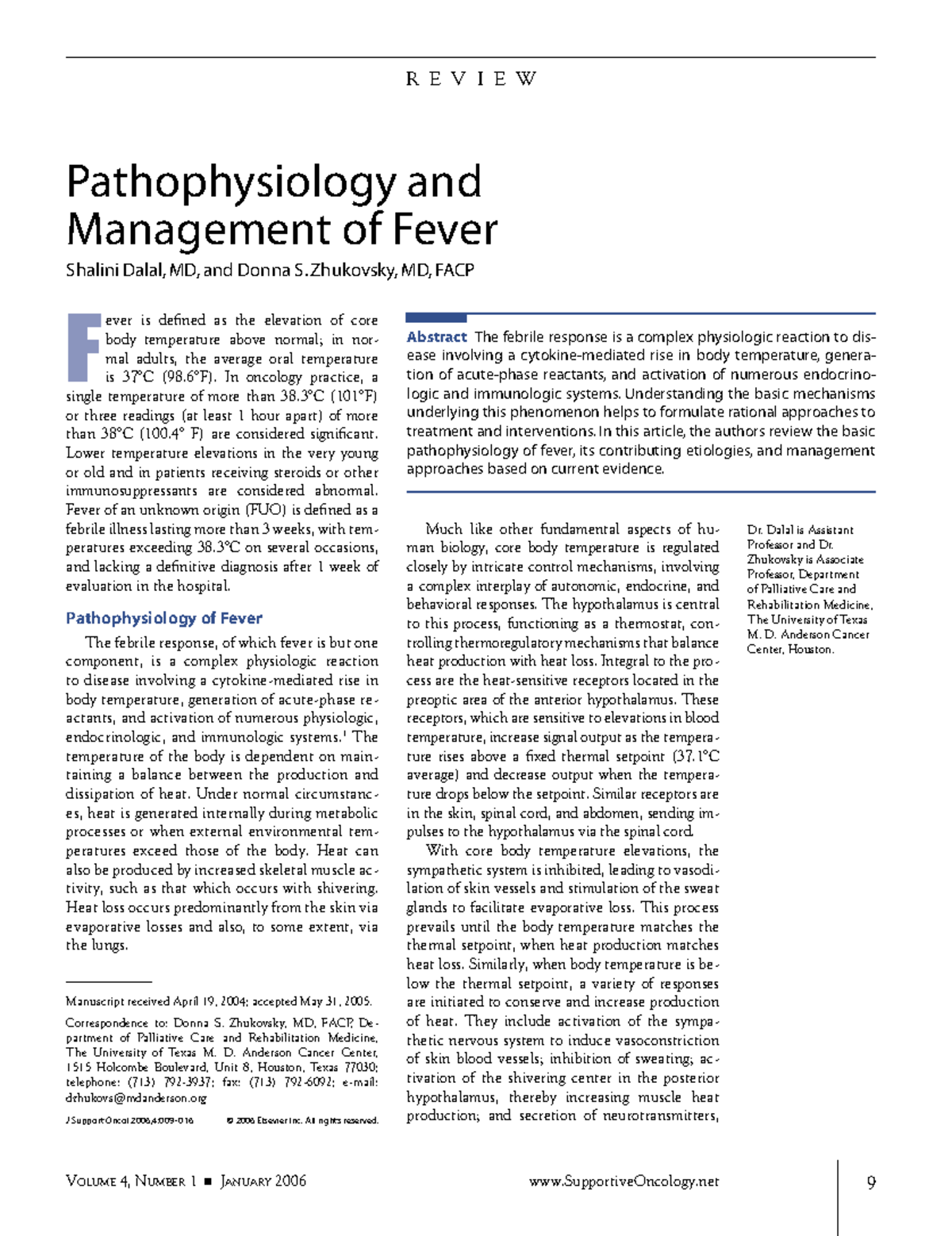 Pathophysiology of fever - VOLUME 4, NUMBER 1 JANUARY 2006 ...