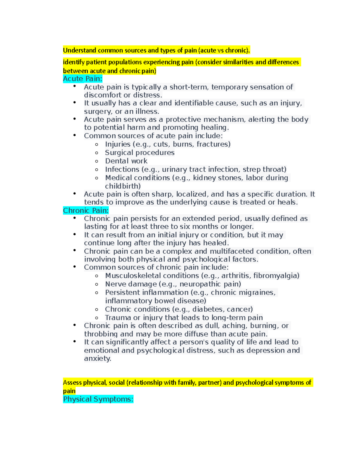 Pain week 6 - Reading notes - Understand common sources and types of ...