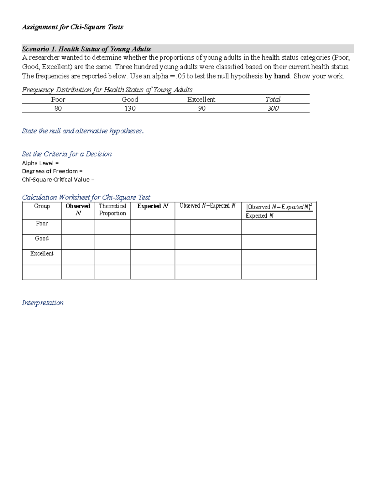 Assignment for Chi Square Tests - Assignment for Chi-Square Tests ...