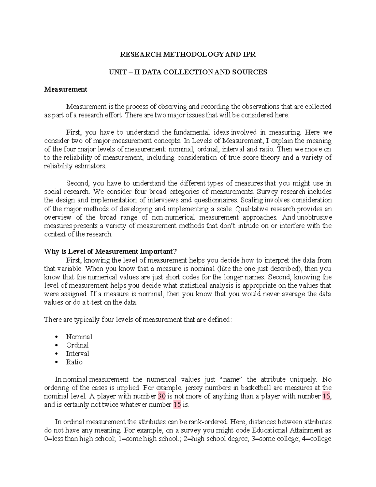 RM unit 2 complete notes - RESEARCH METHODOLOGY AND IPR UNIT – II DATA ...