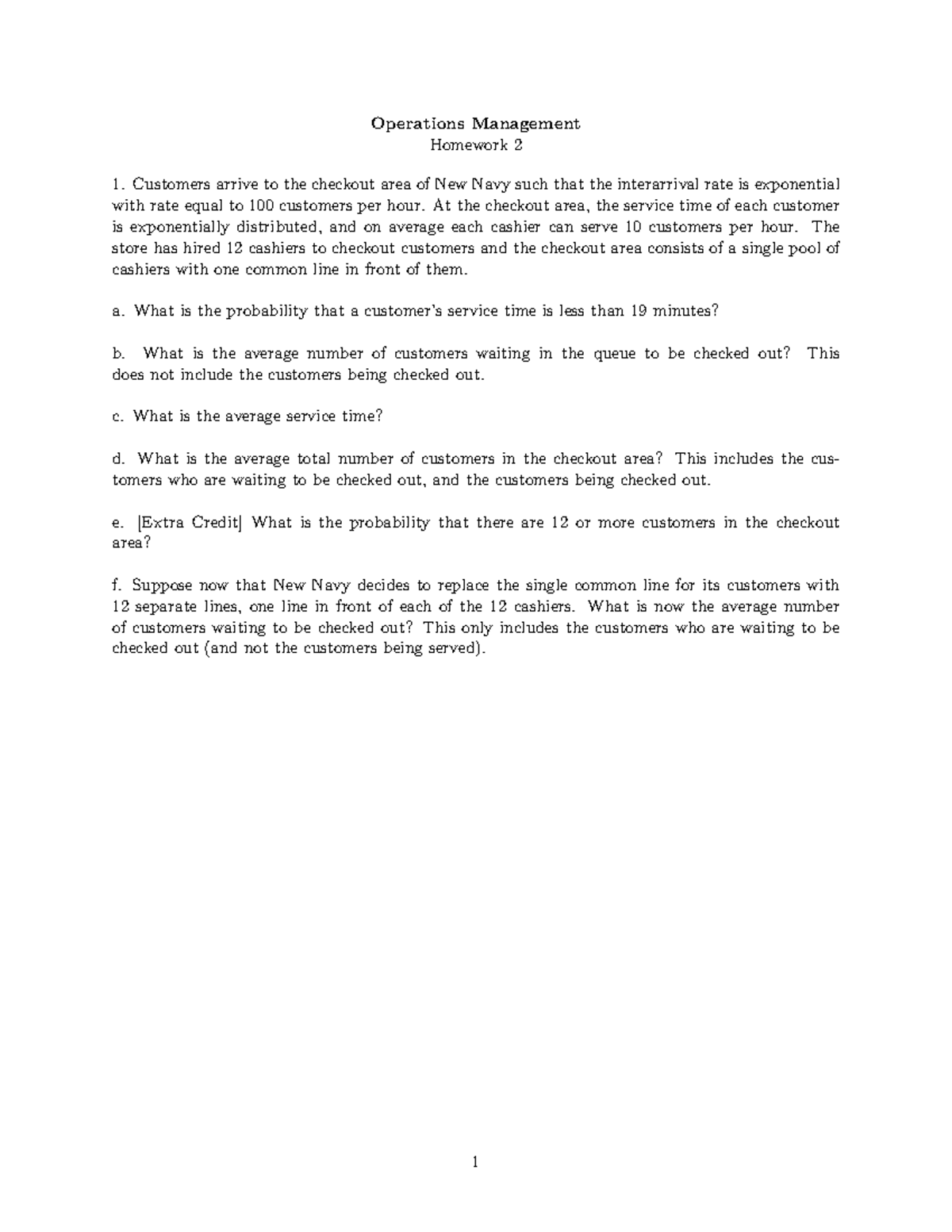 HW2 - homework operations management fall 2022 - Operations Management ...