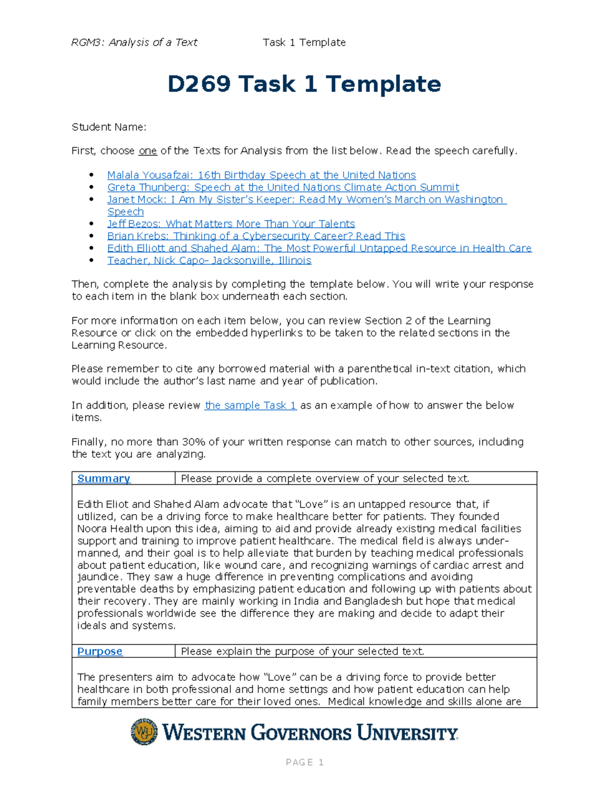 Task1 - example of task 1 - RGM3: Analysis of a Text Task 1 Template ...