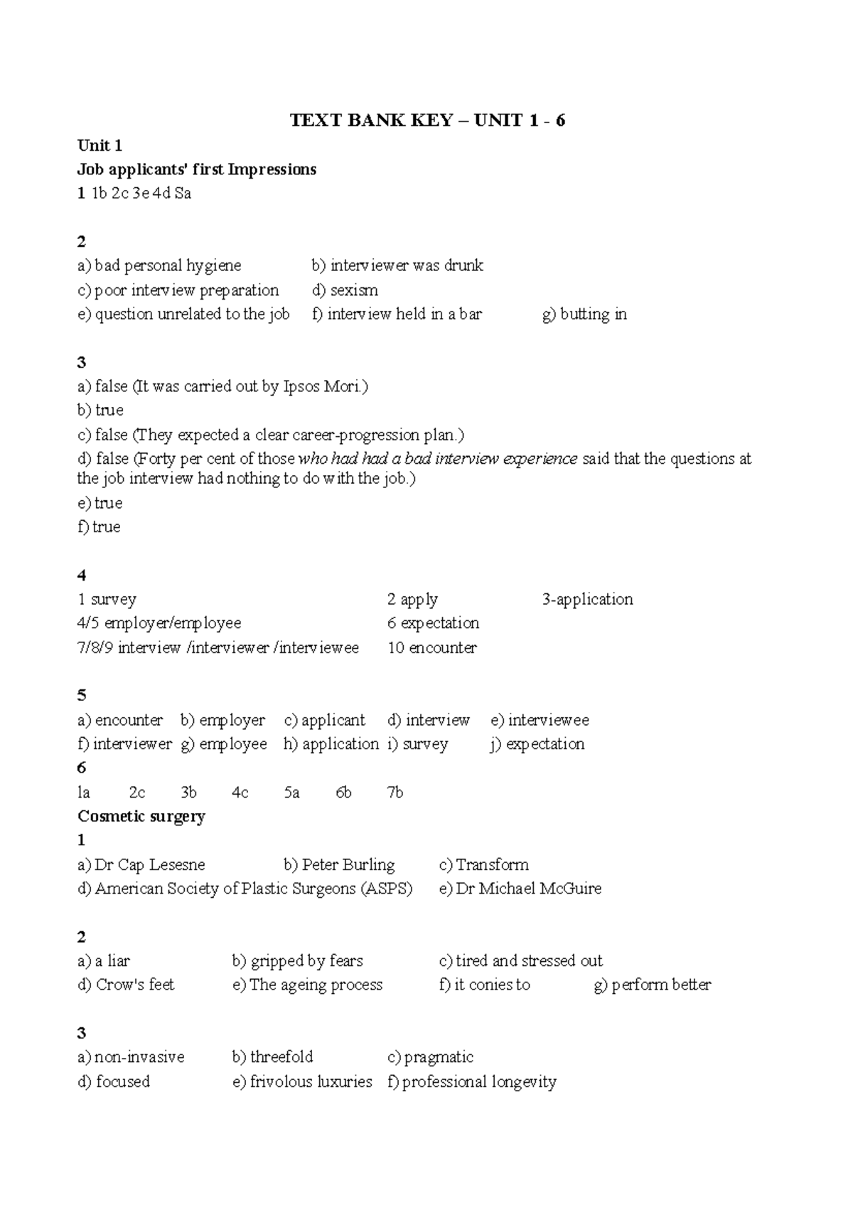 TEXT BANK KEY - unit 1 - 6 - Test bank key - TEXT BANK KEY – UNIT 1 - 6 ...