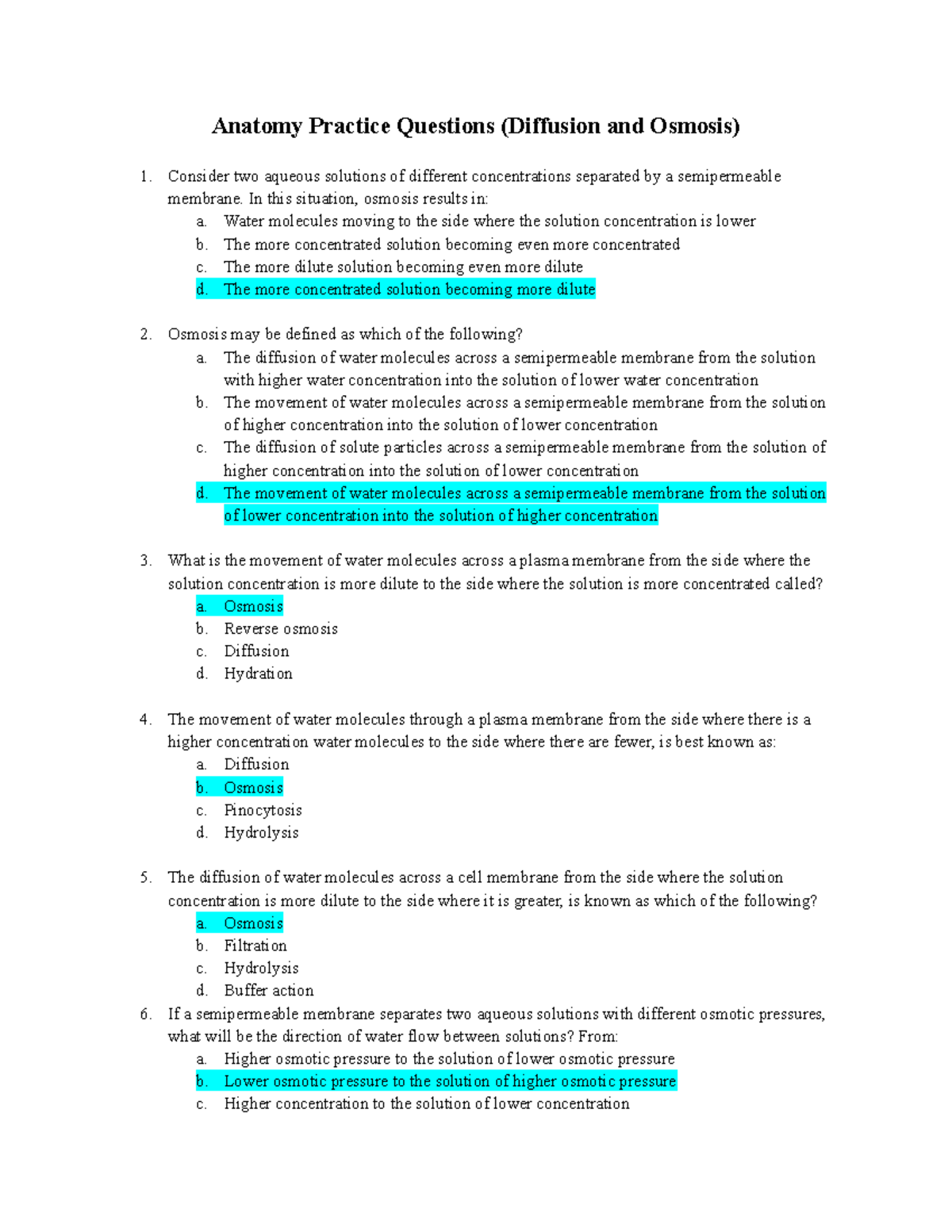 Anatomy questions (11) - Anatomy Practice Questions (Diffusion and ...