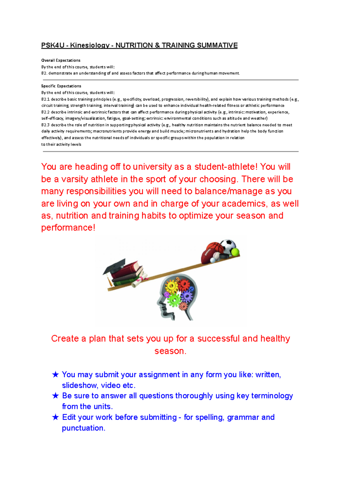 PSK4U Kinesiology - Nutrition & Training Summative - PSK4U ...