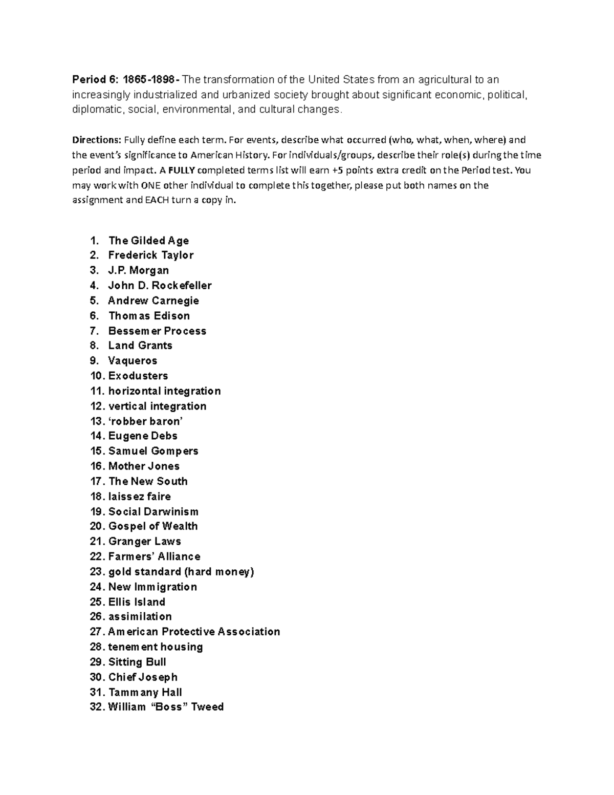 Copy of Period 6 Terms and Timeline of Events-Parker Apush - Period 6: ...