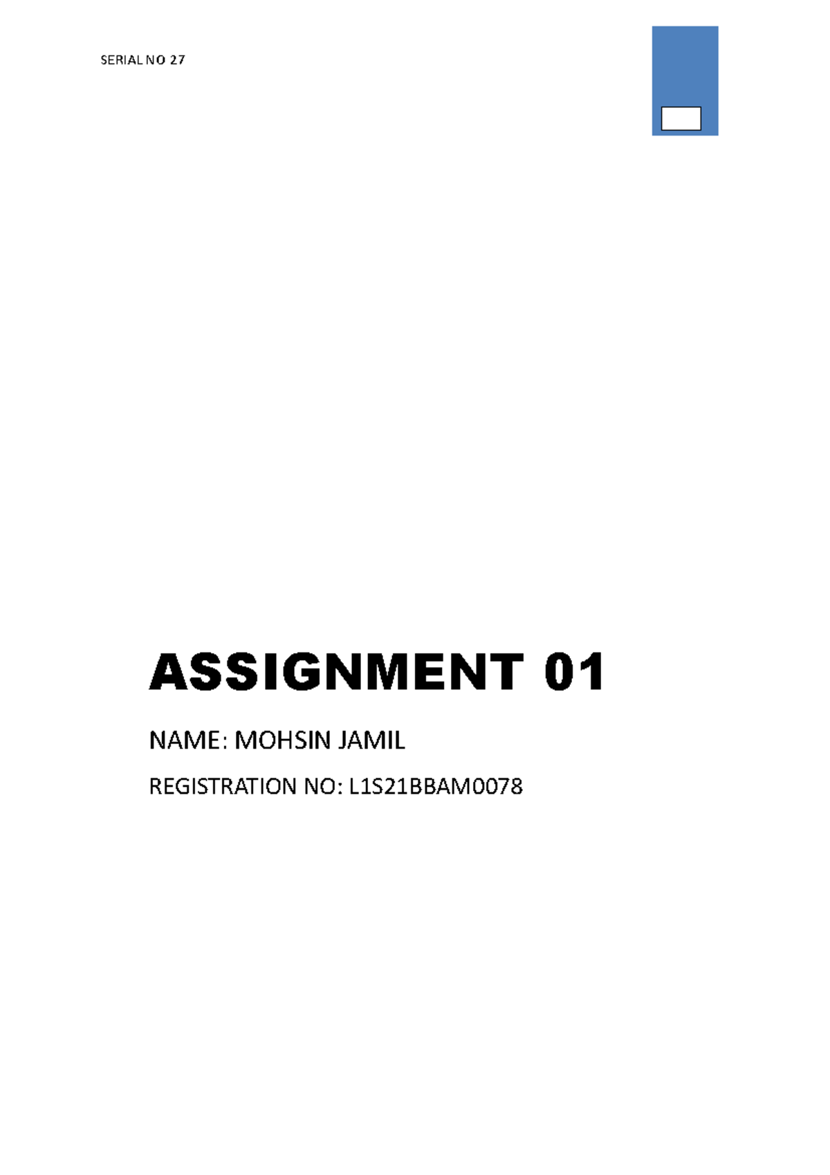 0 Assignment 01 (AEW) - material - SERIAL NO 27 ASSIGNMENT 01 NAME ...