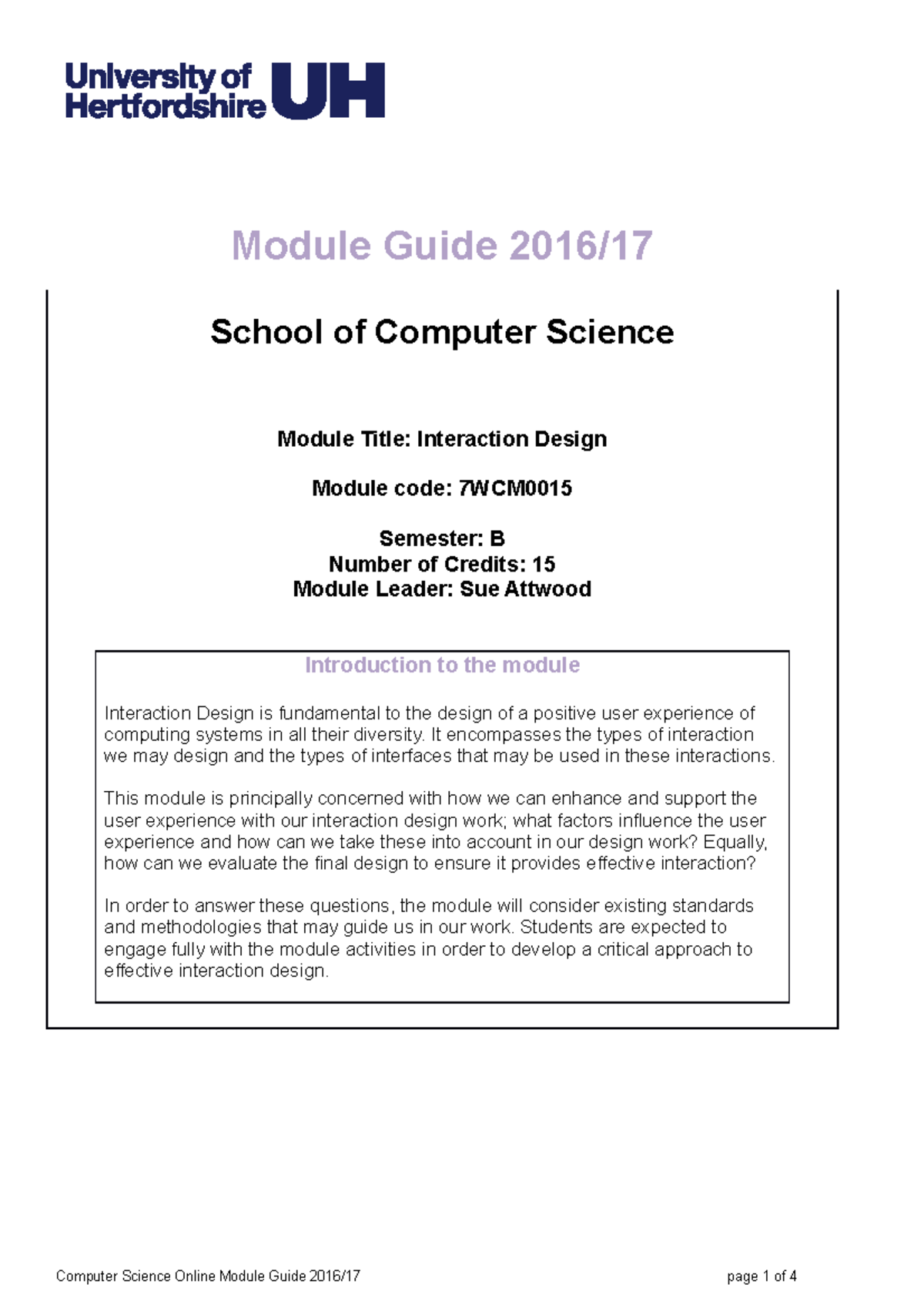 Exam 2017, questions - Module Guide 2016/17 School of Computer Science ...