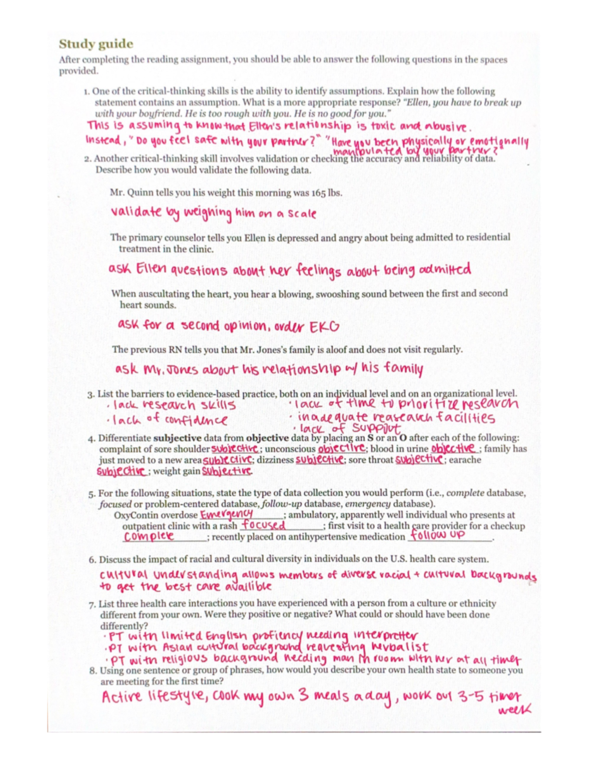 Ask Ellen questions about her feelings about being admitted - NRSG 1309 ...