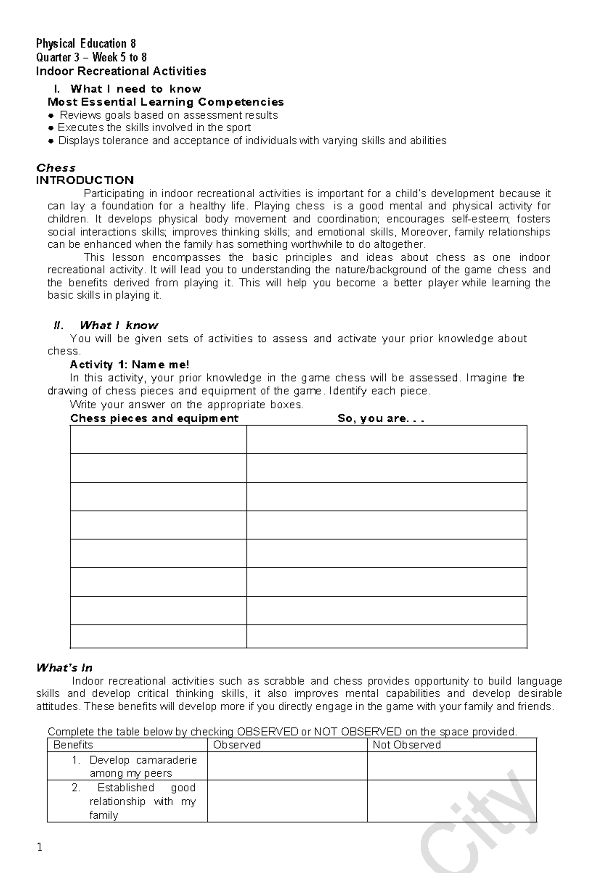 PE8 QTR3 WEEK 5 8 - Notes - Physical Education 8 Quarter 3 – Week 5 to ...