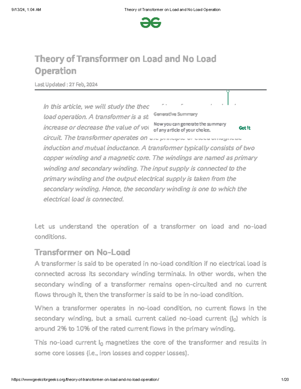 Theory of Transformer on Load and No Load Operation - Theory of Transformer on Load and No Load ...