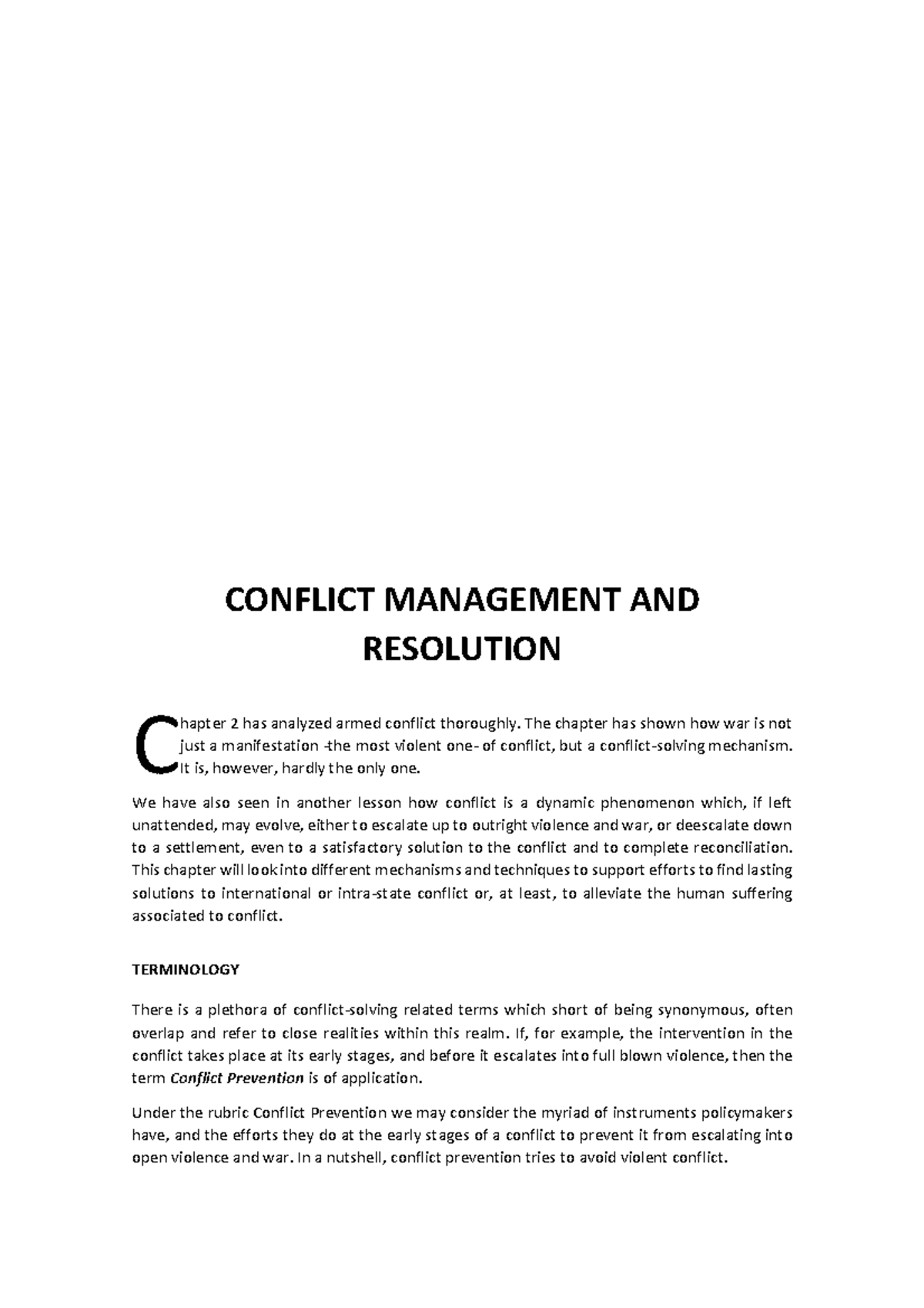 FAC 8 - Faculty notes - CONFLICT MANAGEMENT AND RESOLUTION hapter 2 has ...