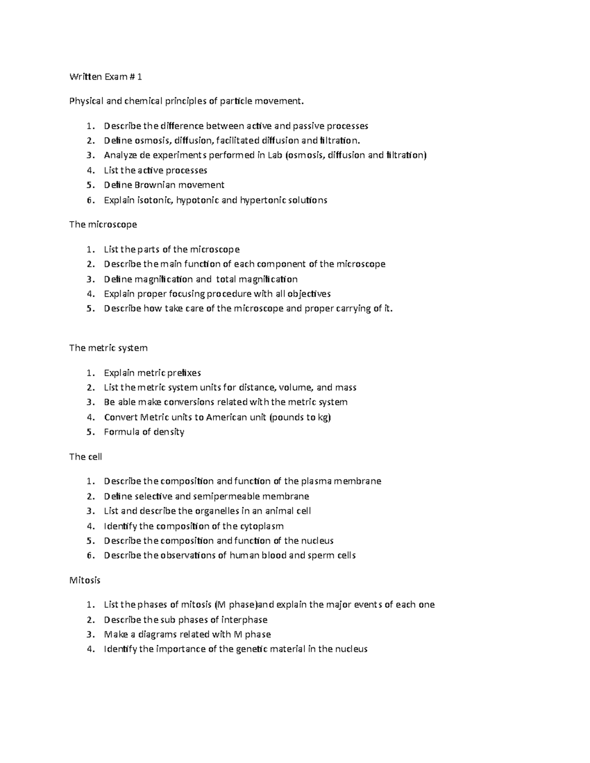 Study guide for written exam # 1 - Written Exam 1 Physical and chemical ...