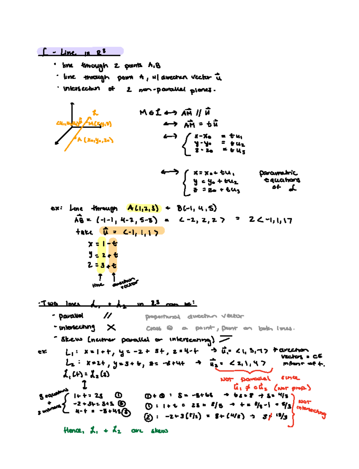 Lines and Planes - Mela - L Line in 123 line through 2 points A B line ...