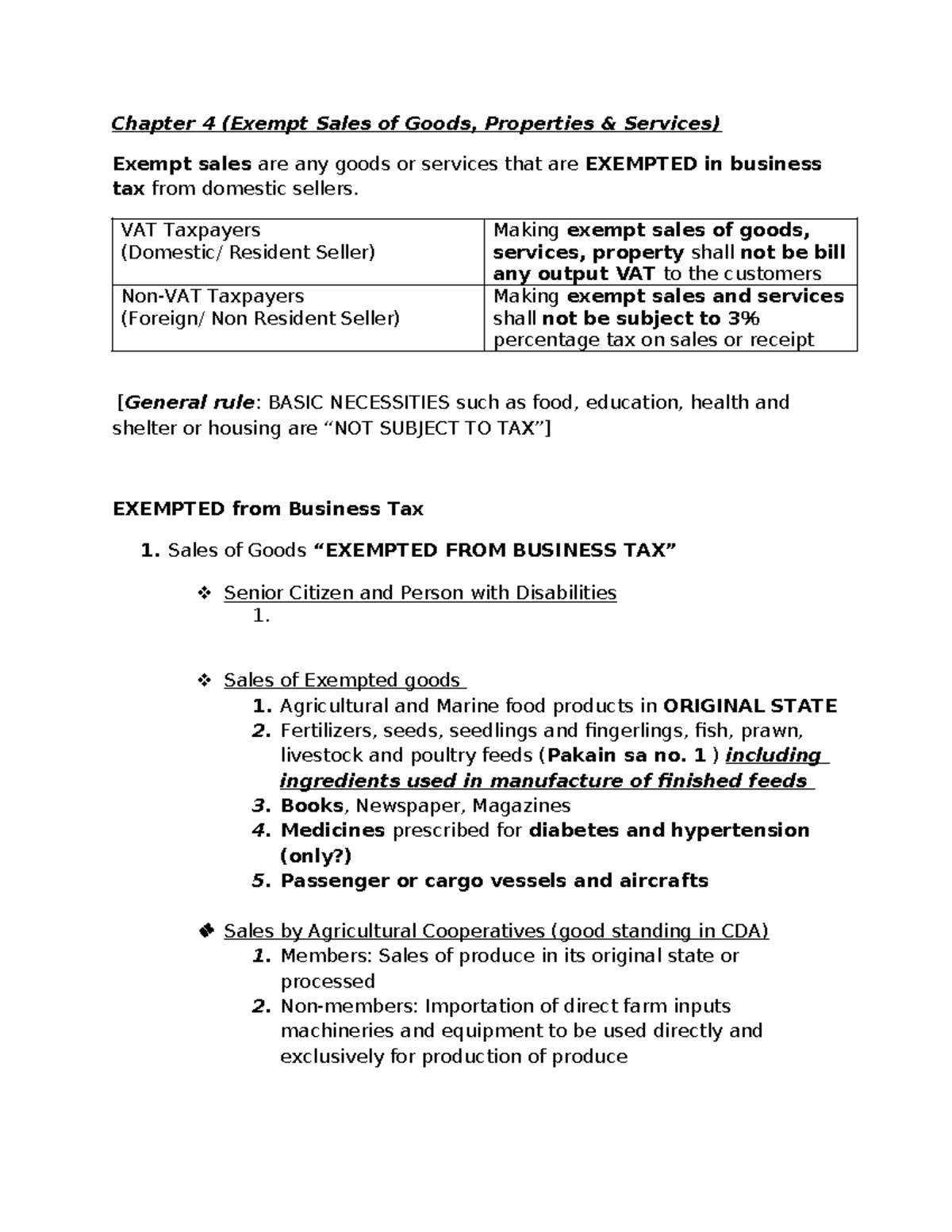 Chapter 4 Business Tax Reviewer - Chapter 4 (Exempt Sales of Goods ...