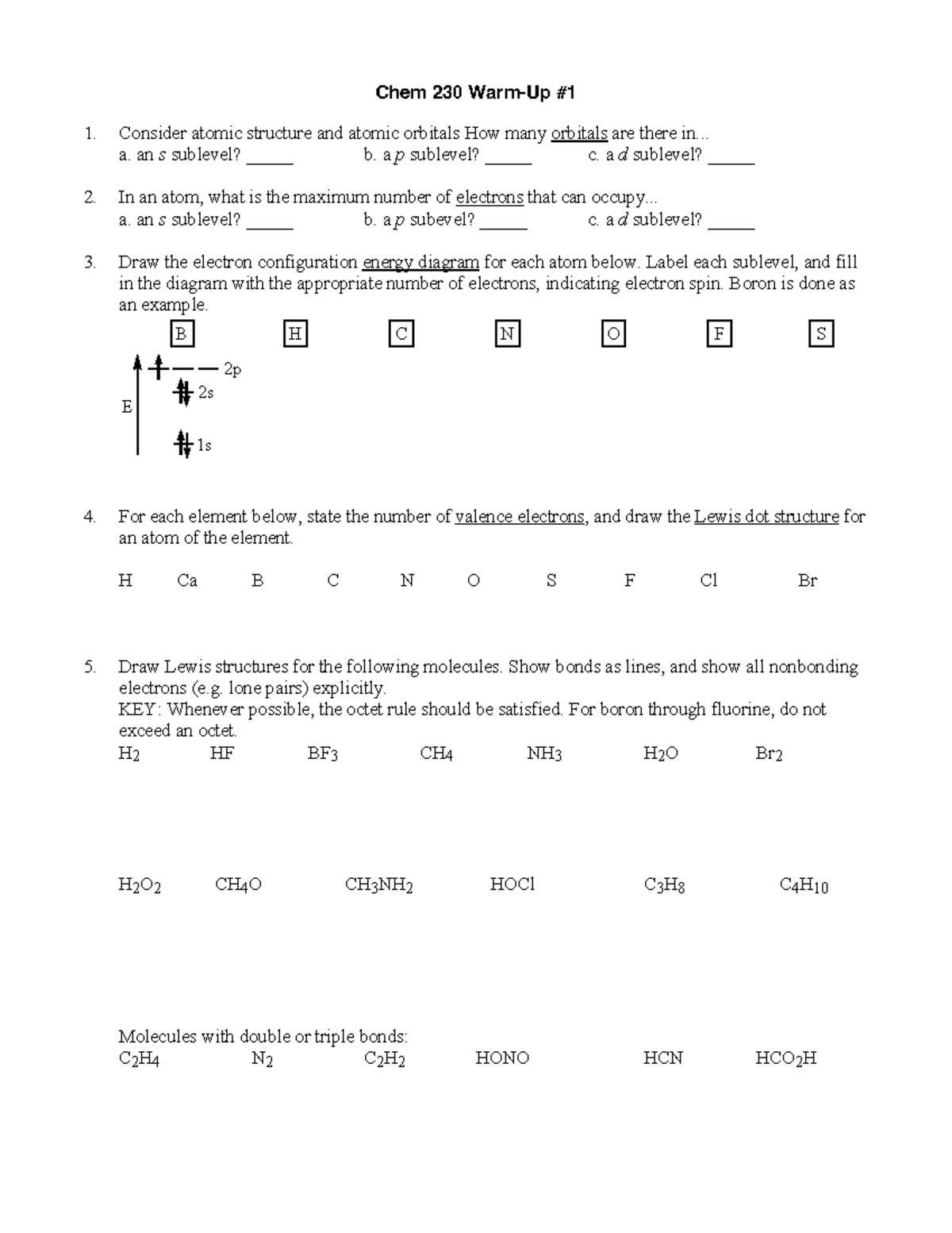 Chem230-Warmup 1-2024 - Chem 230 Warm-Up # Consider atomic structure ...