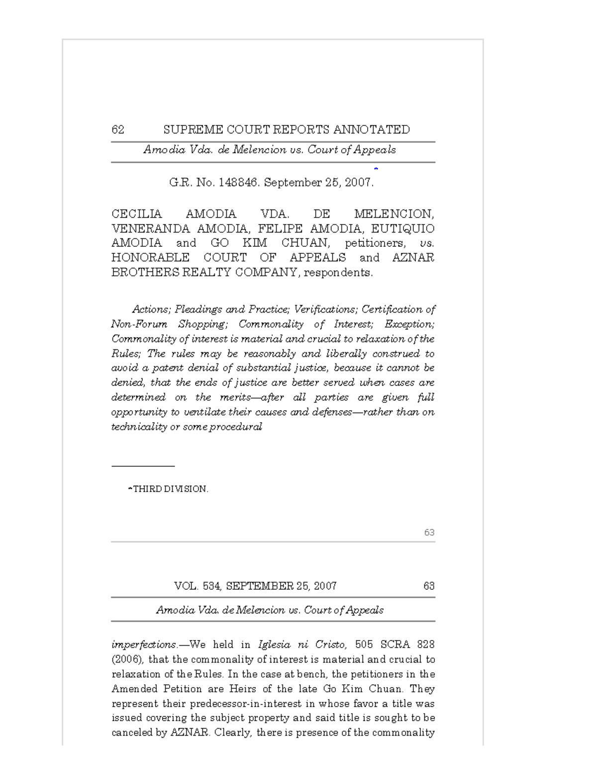 Amodia Vda De Melencion Vs Court of Appeals, 534 SCRA 62, G.R. No ...