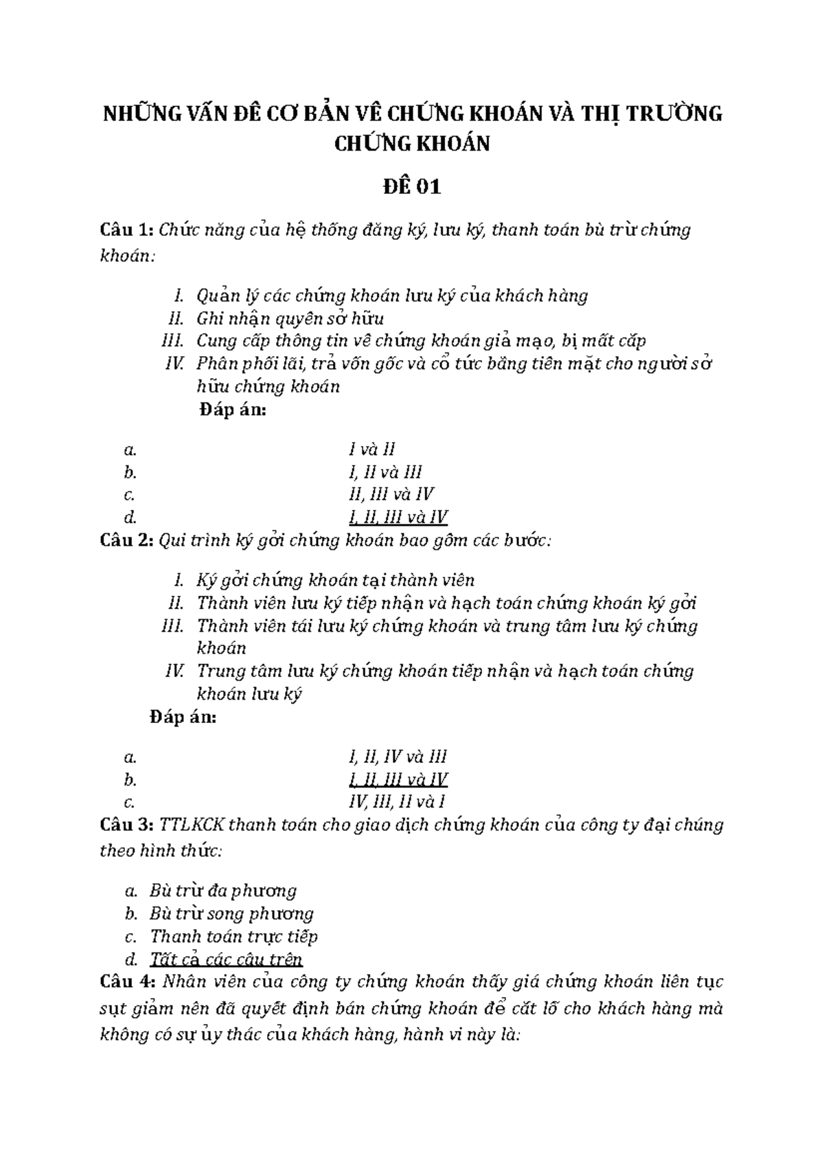 Cau hoi on tap CCCM Co ban - NH NG VẤẤN ĐỀỀ C B N VỀỀ CH NG KHOÁN VÀ TH TR NGỮƠẢỨỊƯỜ CH NG ...