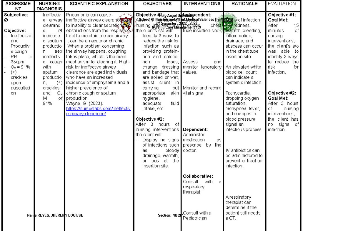 NCP - Nursing care plan for High-risk OB - Holy Angel University School of Nursing and Allied ...