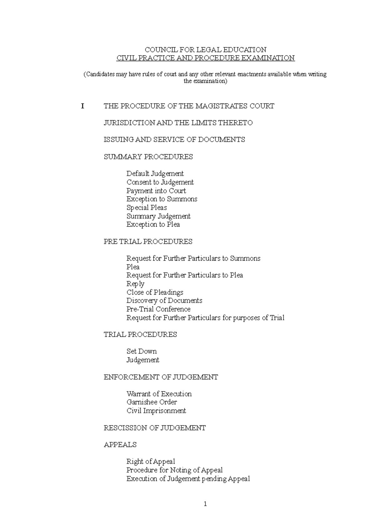 CLE Syllabus for Civil ProcedureV - CIVIL PRACTICE AND PROCEDURE ...