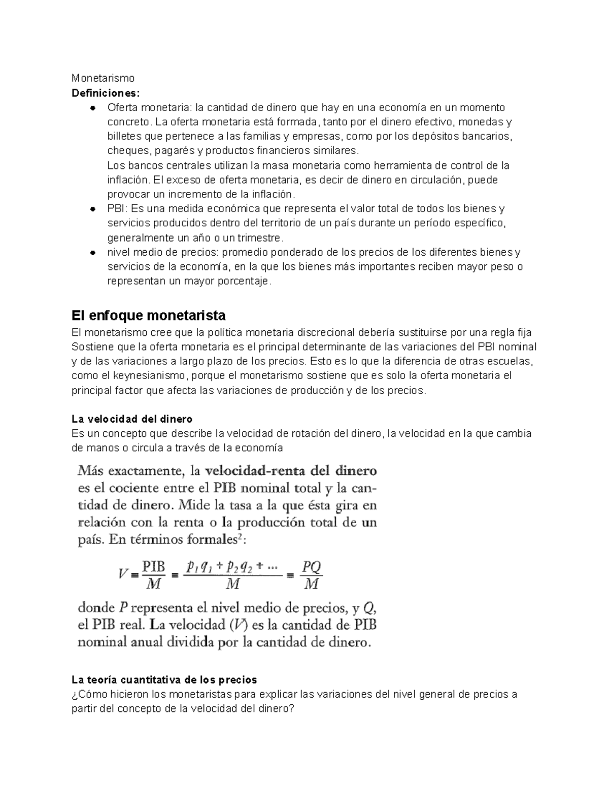 Capitulo 32 samuelson resumen - Monetarismo Definiciones: Oferta monetaria: la cantidad de ...
