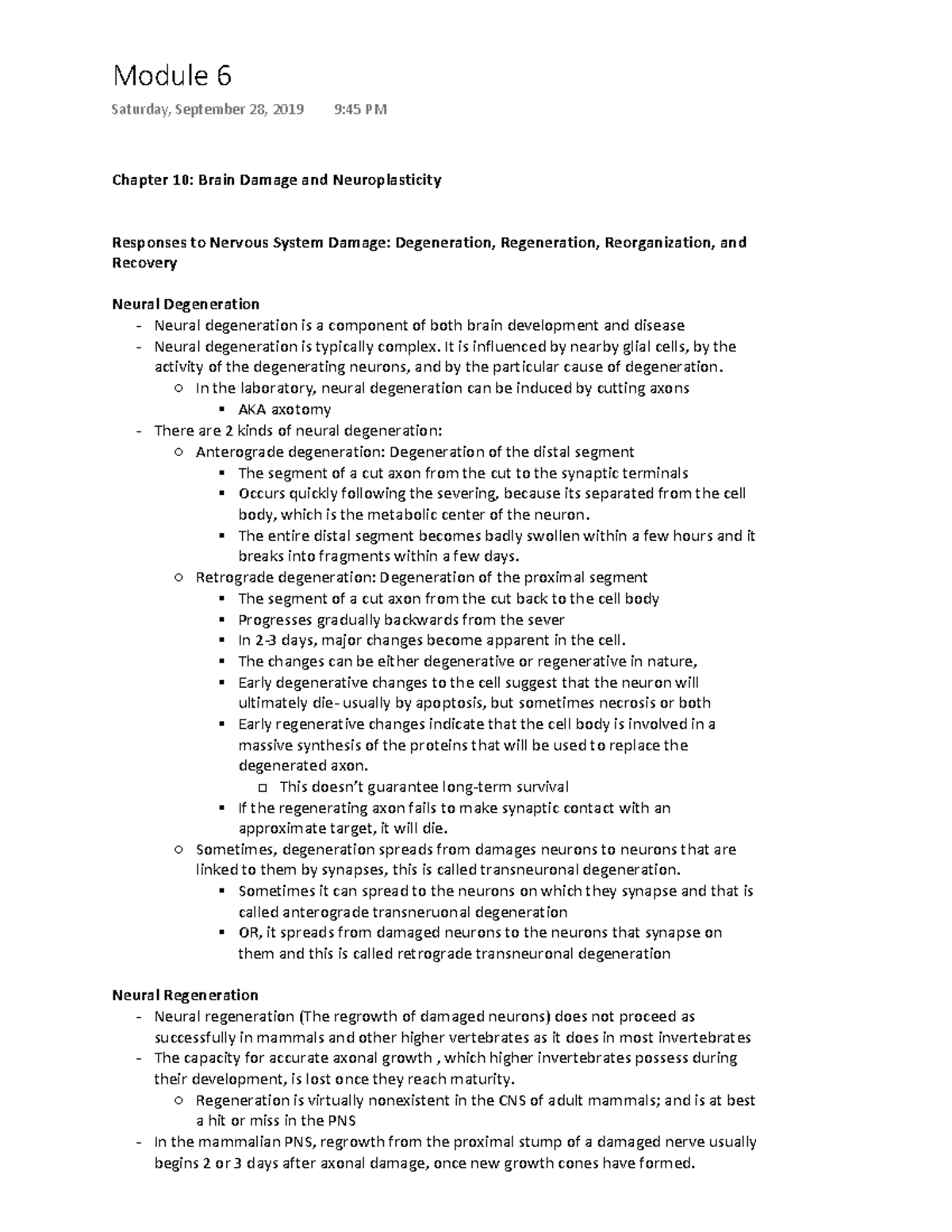 Chapter 10 Brain Damage and Neuroplasticity - Warning: TT: undefined function: 32 - Studocu