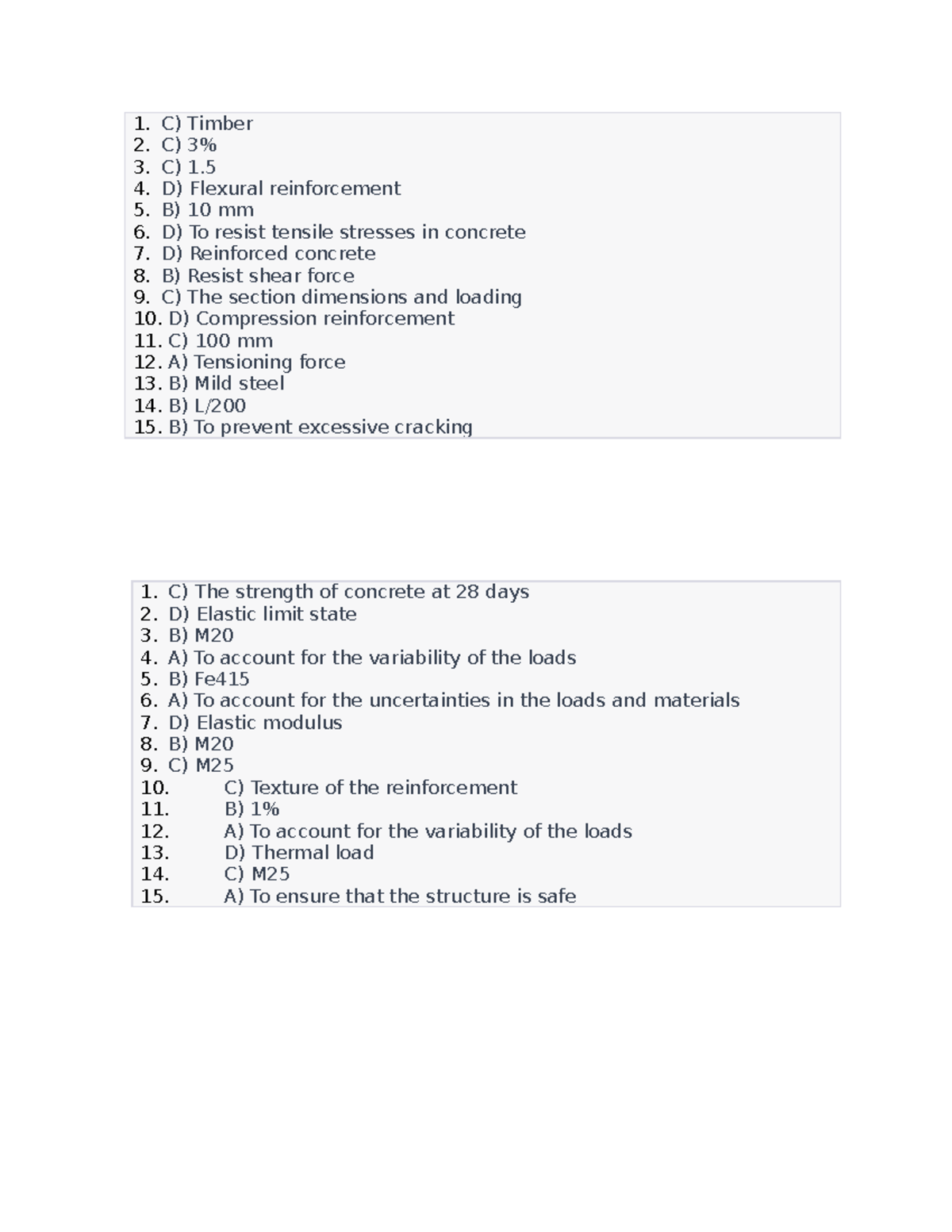 Design of Concrete Structures Keys - C) Timber C) 3% C) 1. D) Flexural ...