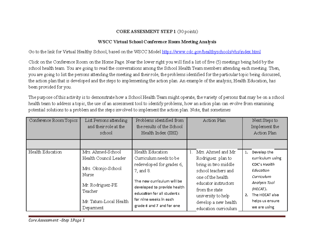 Core Assessment Step 1 - CORE ASSESMENT STEP 1 (30 points) WSCC Virtual ...