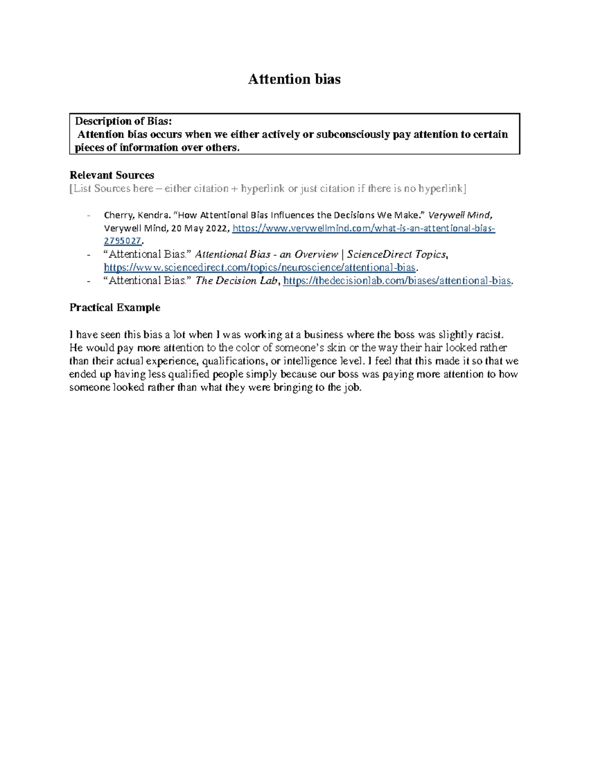 Bias Factsheet Template - Attention bias Description of Bias: Attention ...