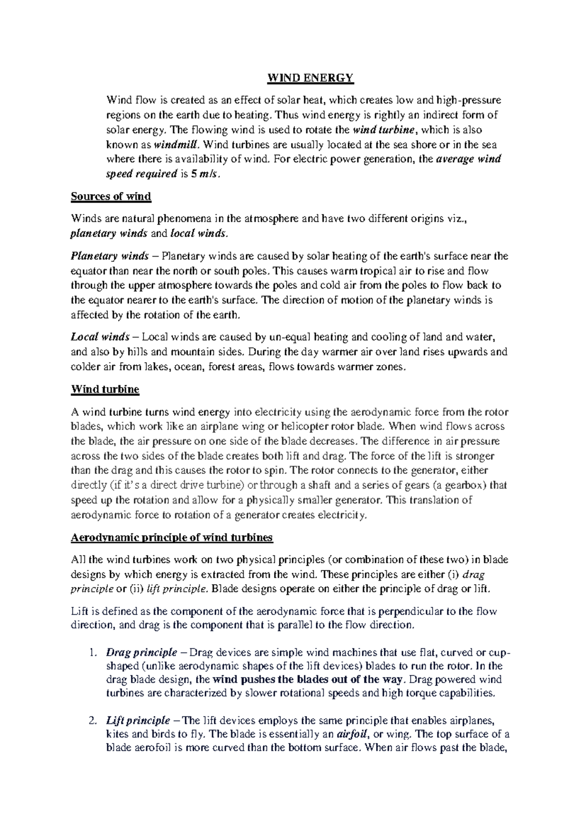 Wind turbine -module 3 - WIND ENERGY Wind flow is created as an effect ...