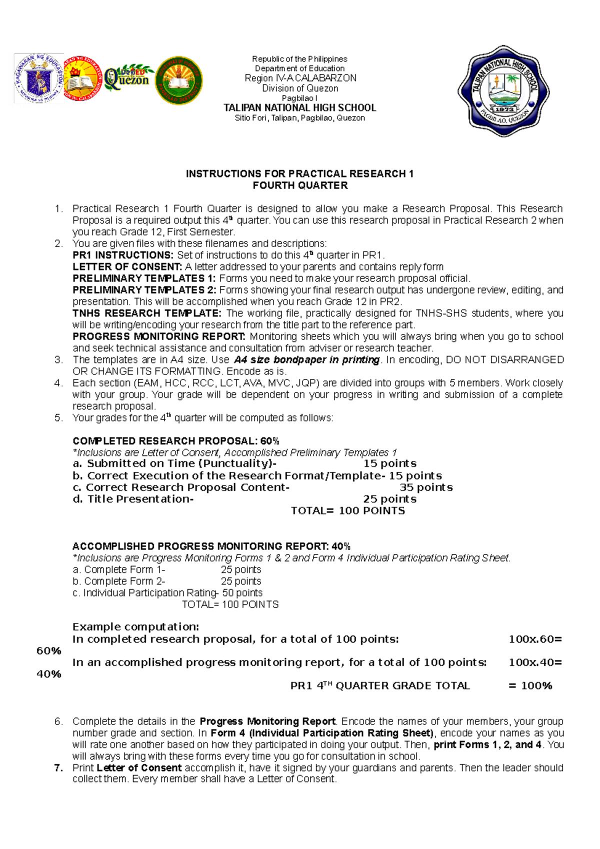 PR1- Instructions - Preliminary analysis - Republic of the Philippines ...