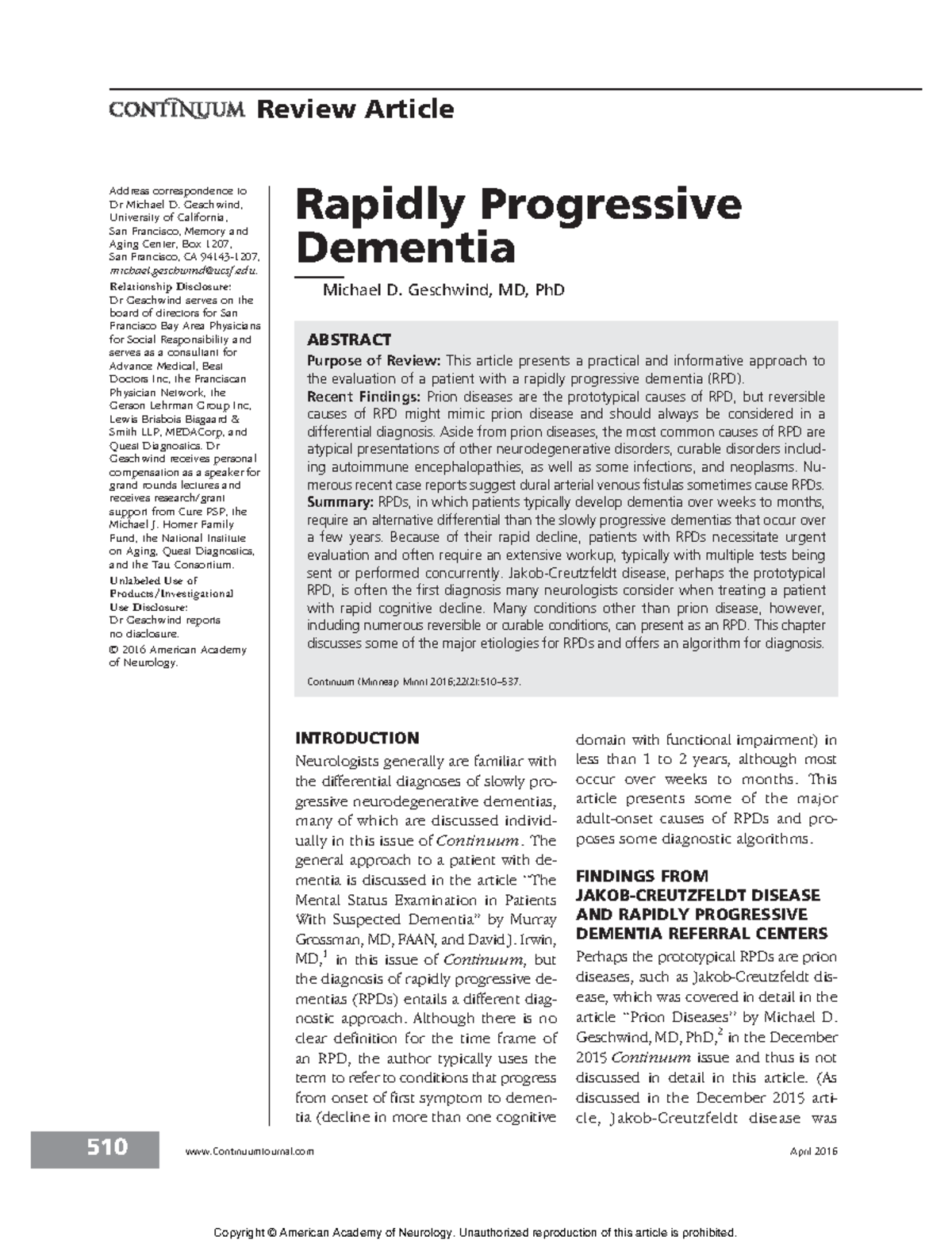 Demencia rapidamente progresiva continuum - Rapidly Progressive ...