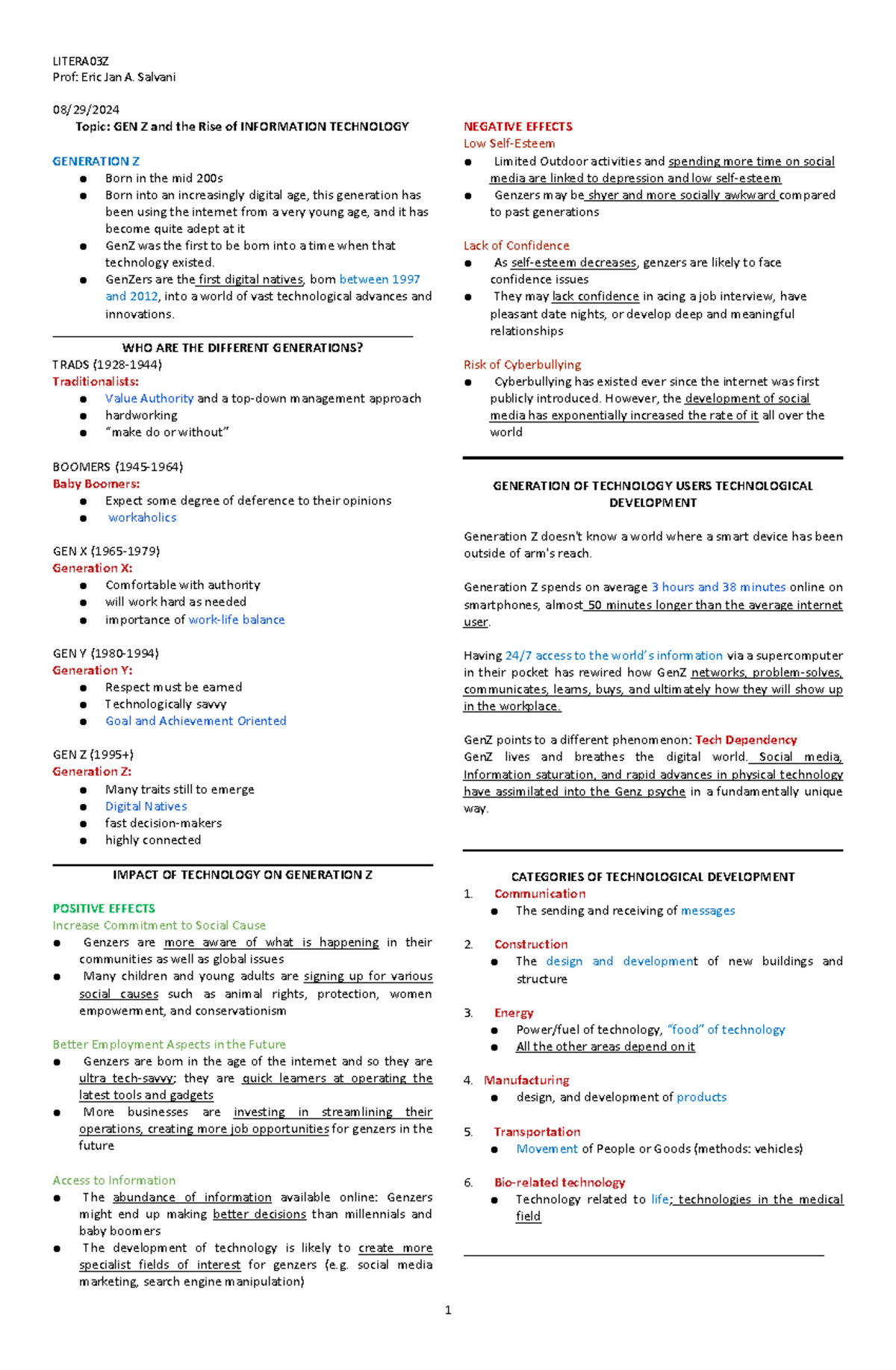 LITERA03Z Living in the Information Technology Era 1st semester notes ...