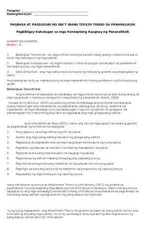 Q4 Pagbasa AT Pagsusuri Aralin 1 2 - PAGBASA AT PAGSUSURI NG IBA’T ...