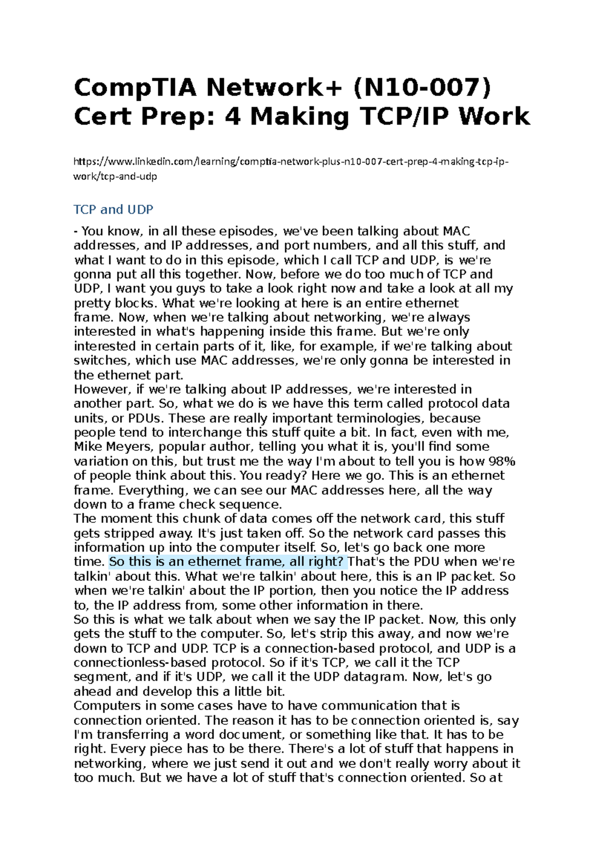 Comp TIA Network - CompTIA Network+ (N10-007) Cert Prep: 4 Making TCP ...