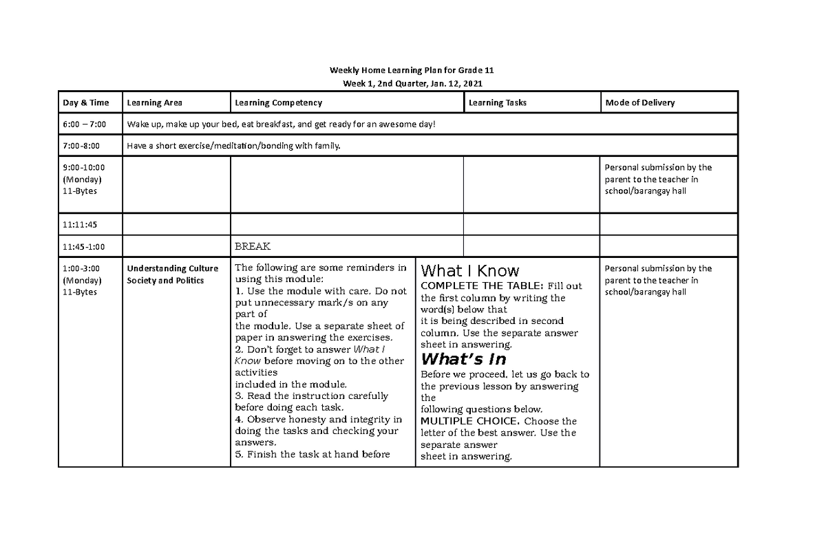 WHLPucsp-Jan - it is helpful - Weekly Home Learning Plan for Grade 11 ...