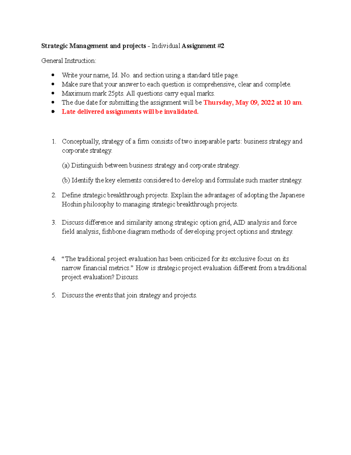 SMP - Individual Assignment #2 - Strategic Management and projects ...
