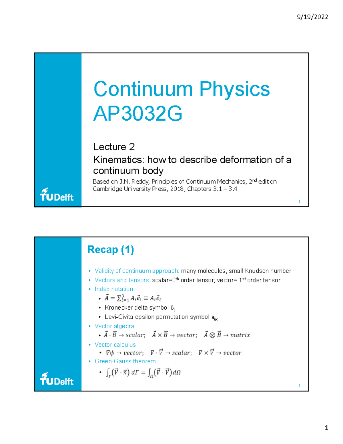 Continuum Physics Ap3032g 2022 2023 Lecture 2 1 Continuum Physics Ap3032g Lecture 2