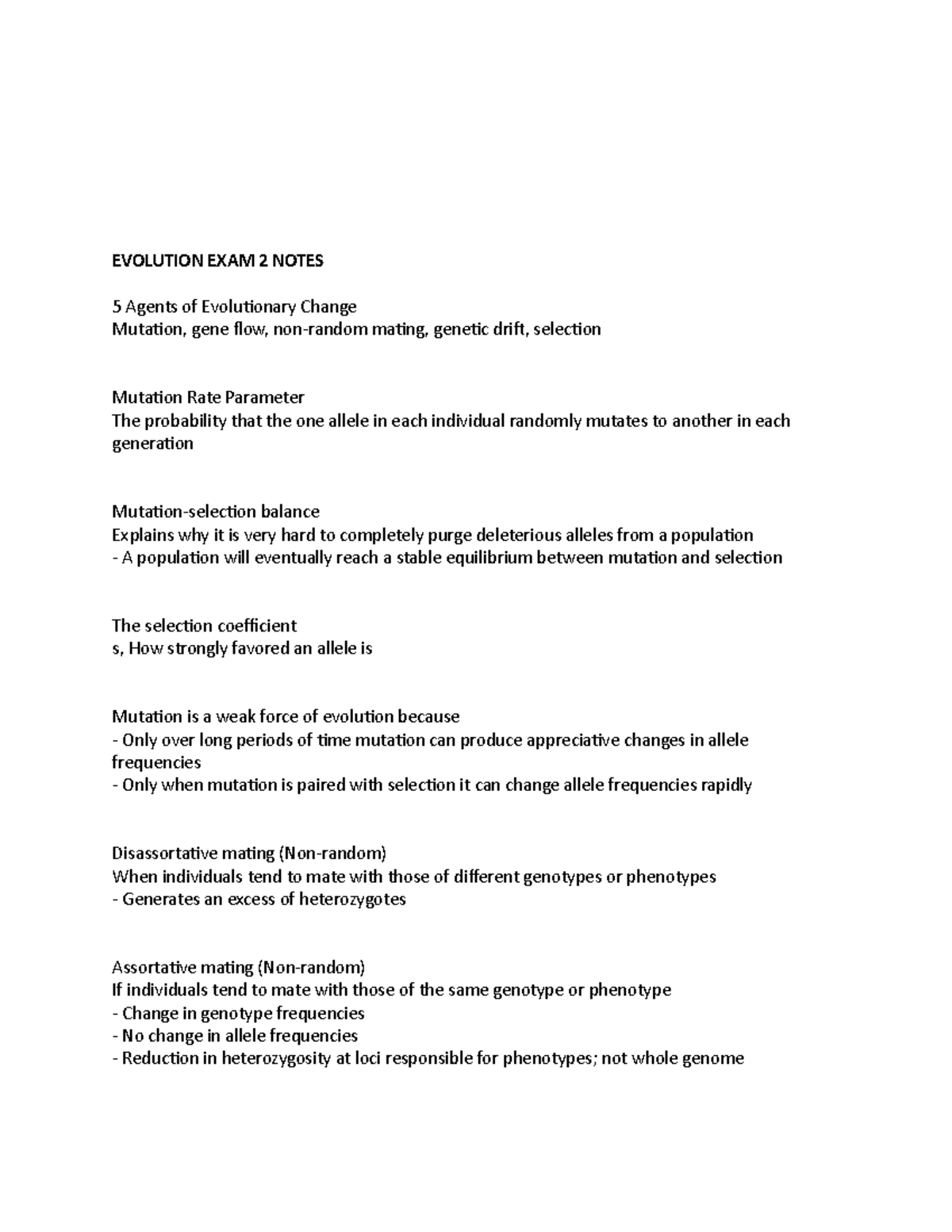 Evolution EXAM 2 Notes - EVOLUTION EXAM 2 NOTES 5 Agents of ...