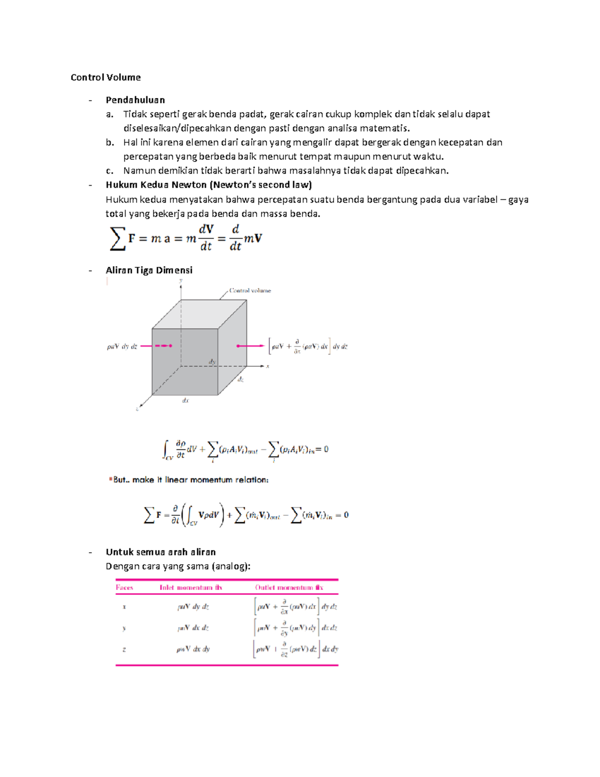 Control Volume - Control Volume Pendahuluan a. Tidak seperti gerak ...