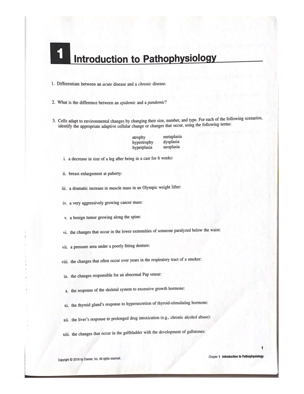 Introduction to Pathophysiology questions - NURS1420P - Studocu