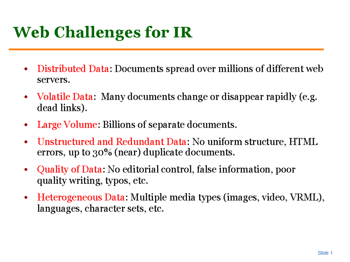Lecture 08 CS 6900 Information Retrieval fall 2013 - Web Challenges for ...
