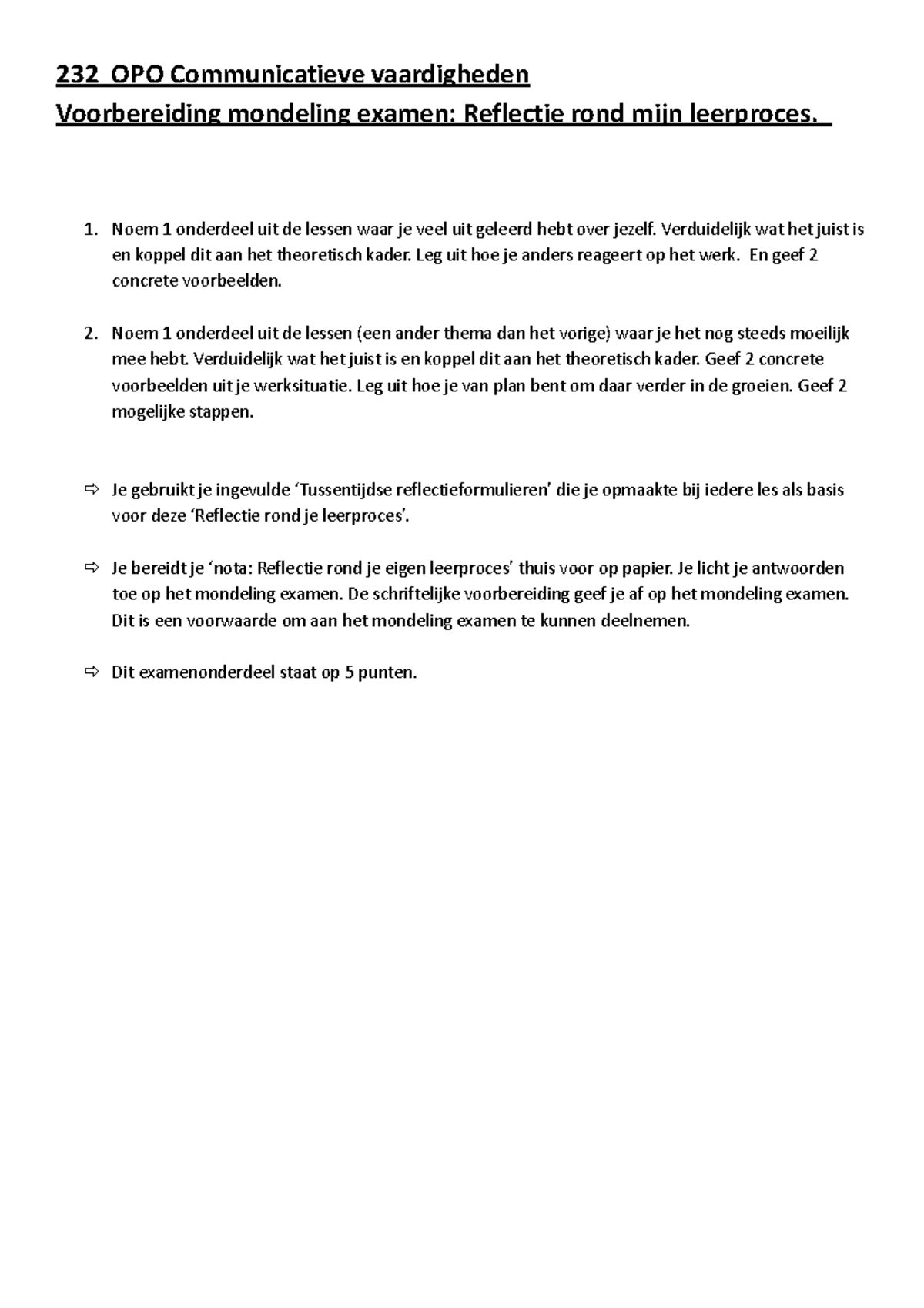 Opdracht Reflectie rond mijn leerproces Opdracht en criteria ...