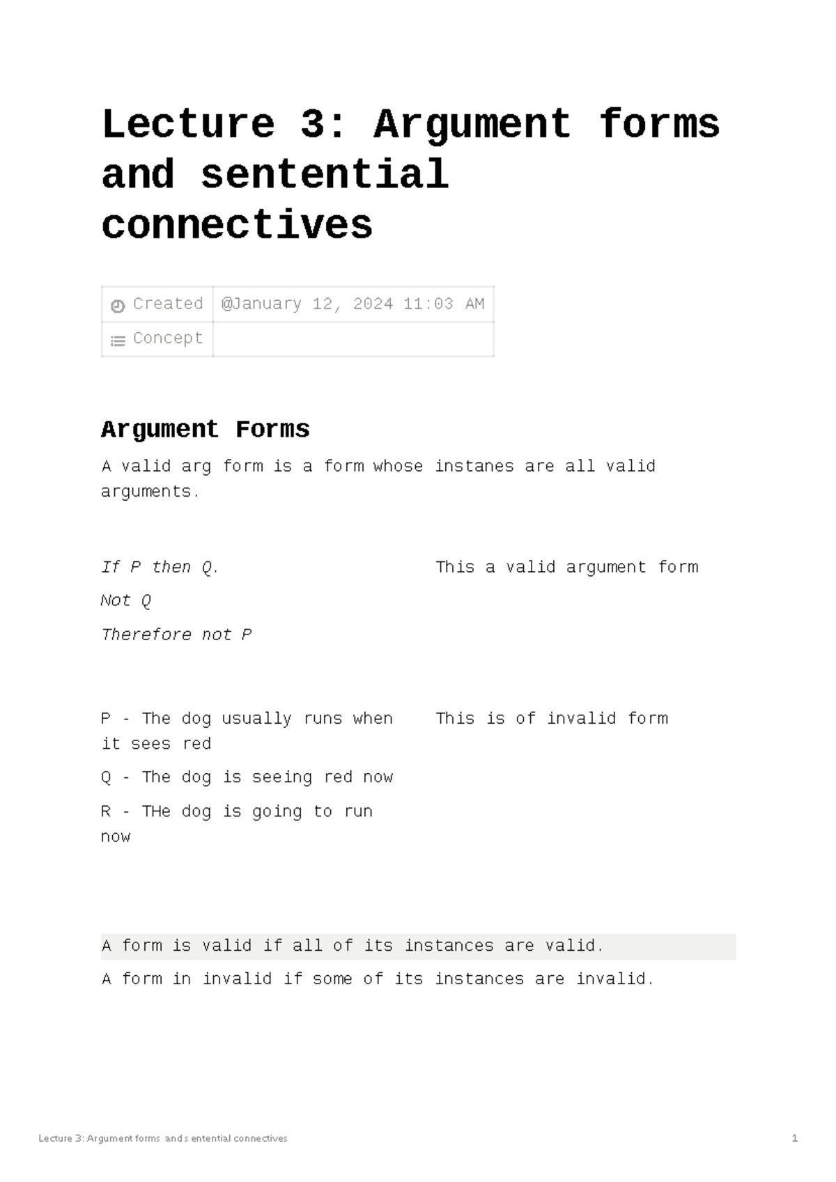 Lecture 3 Argument Forms And Sentential Connectives Lecture 3 Argument Forms And Sentential