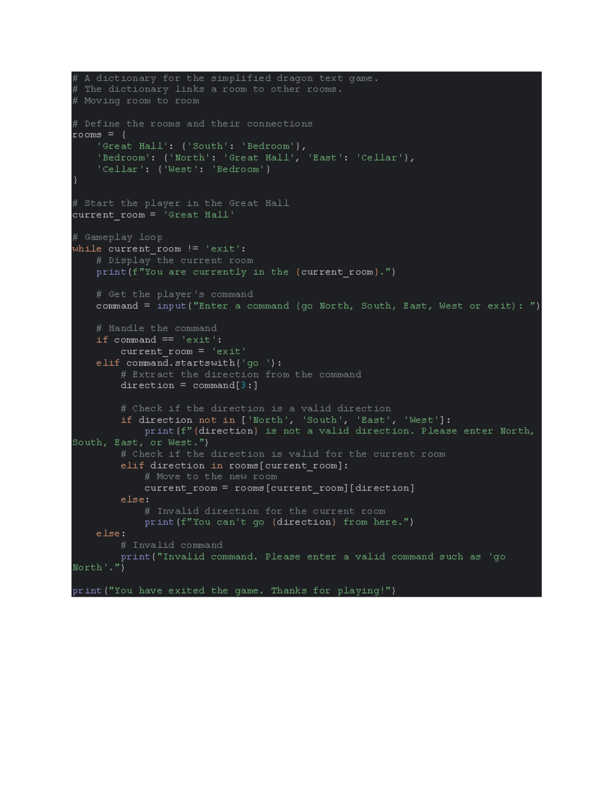 Module 6 Milestone - Moving between rooms - A dictionary for the simplified dragon text game ...