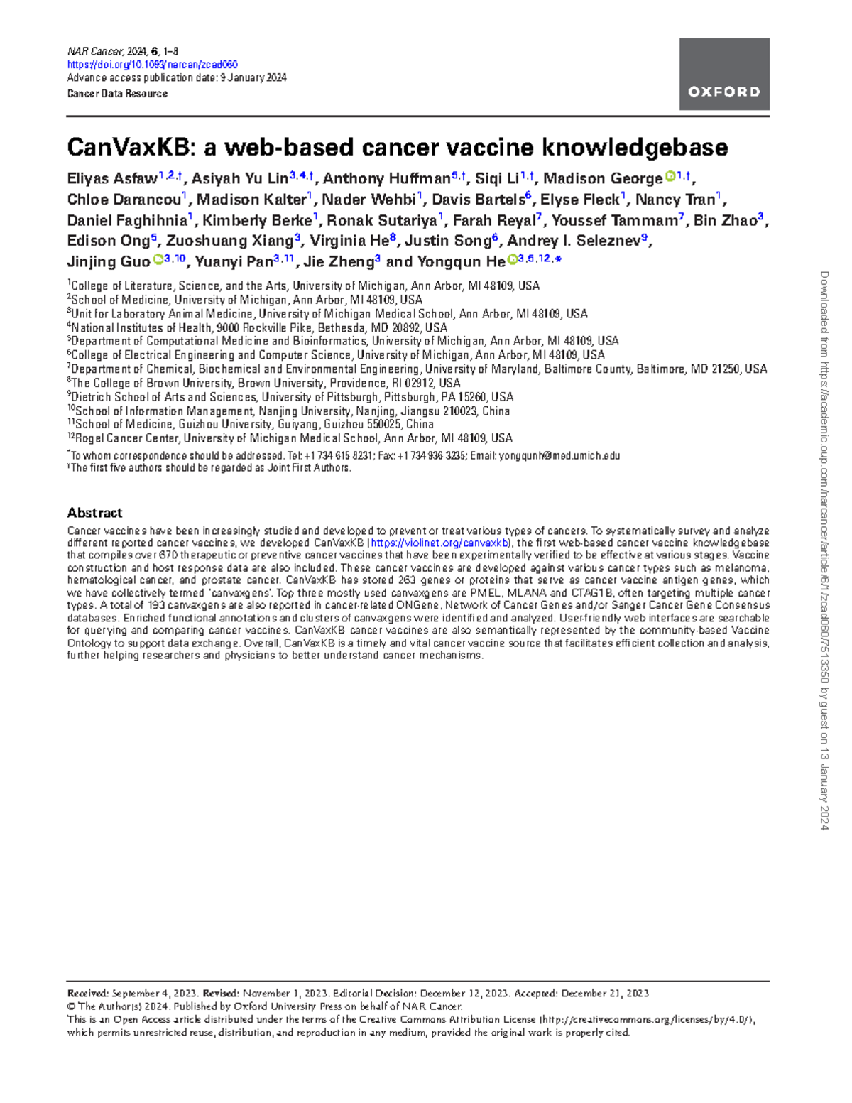 Can Vax KB NAR Caner 2024 - NAR Cancer, 2024, 6 , 1– doi/10.1093/narcan ...