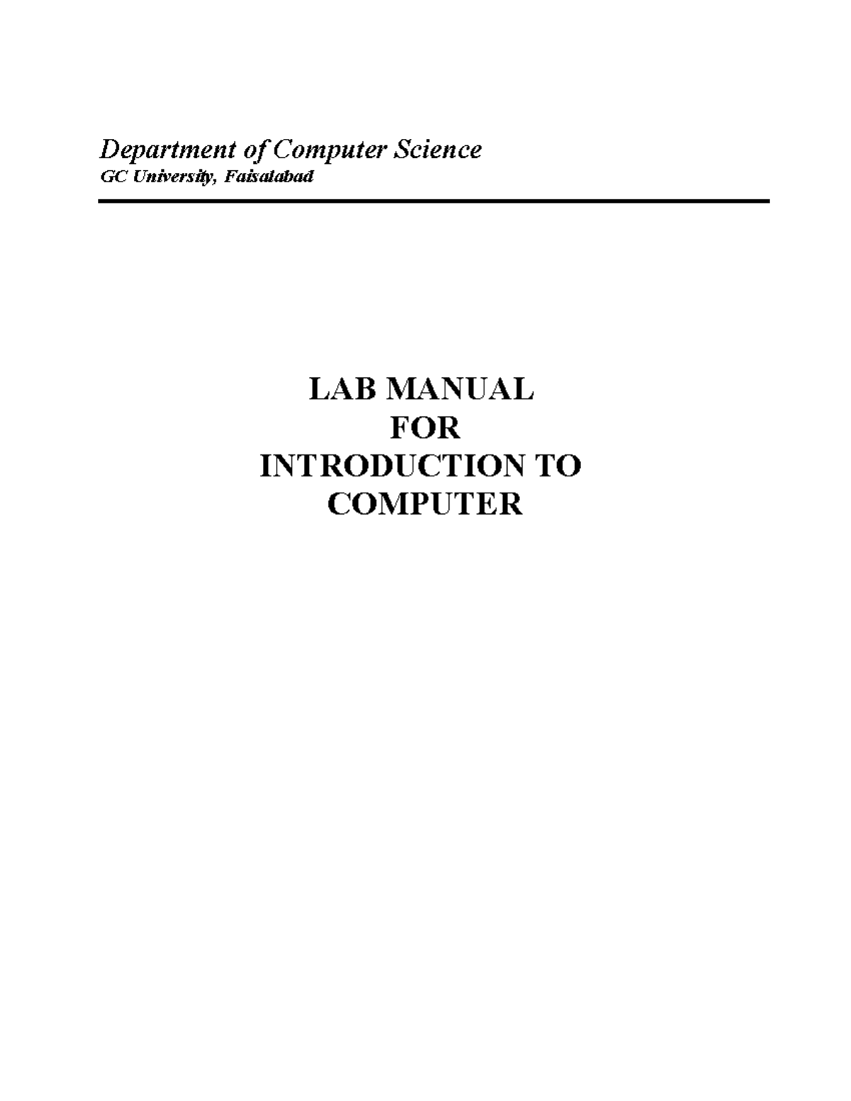 LAB Manual - Lecture notes 1-7 - Department of Computer Science GC ...
