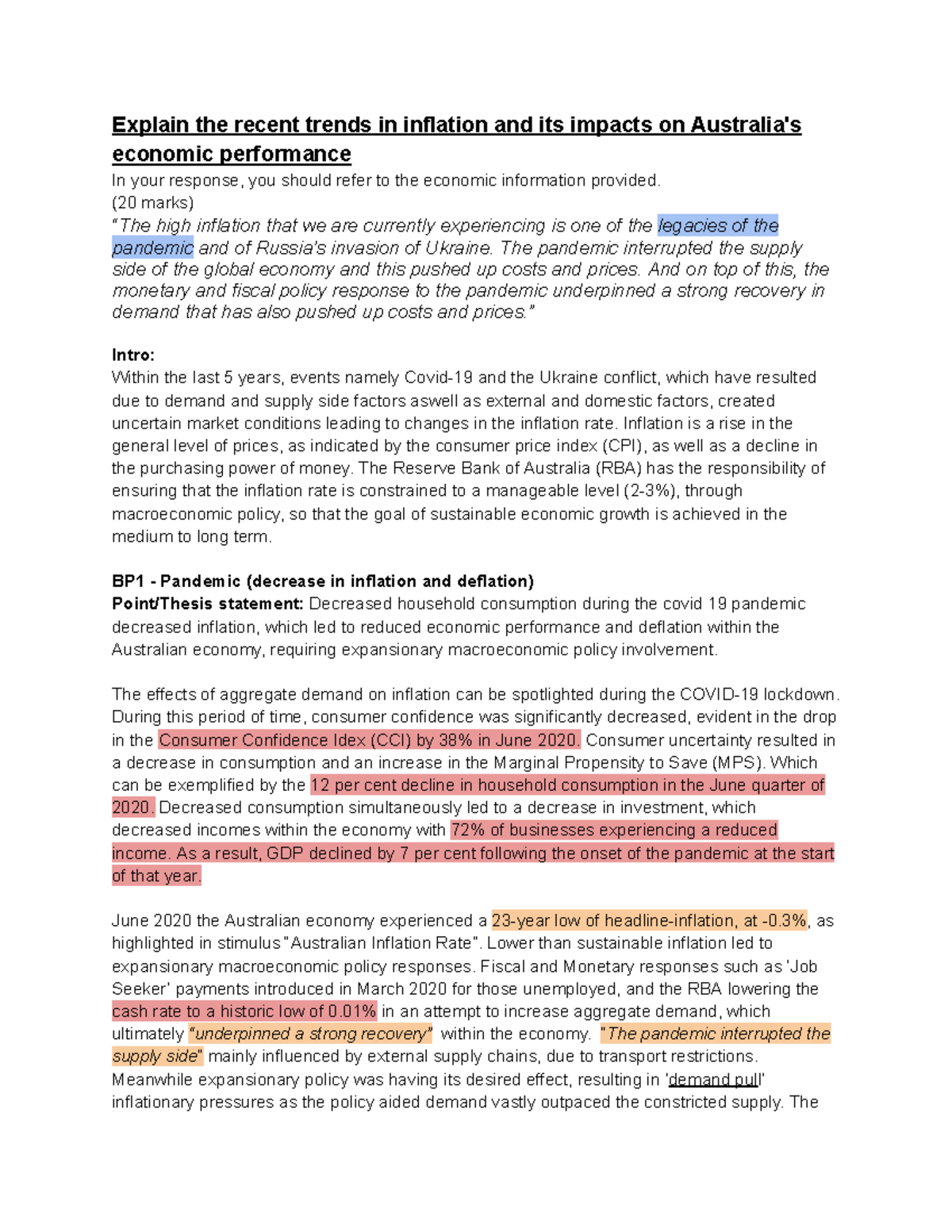 Inflation Essay - 17/20 response - Explain the recent trends in ...